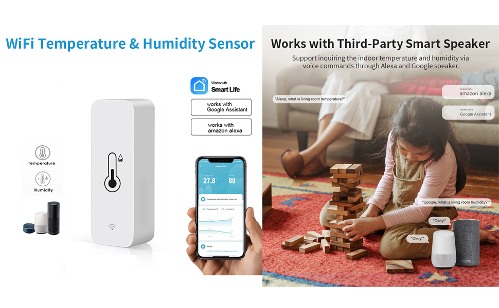 WiFi Humidity Temperature Sensor Smart Wireless Room Thermometer ...