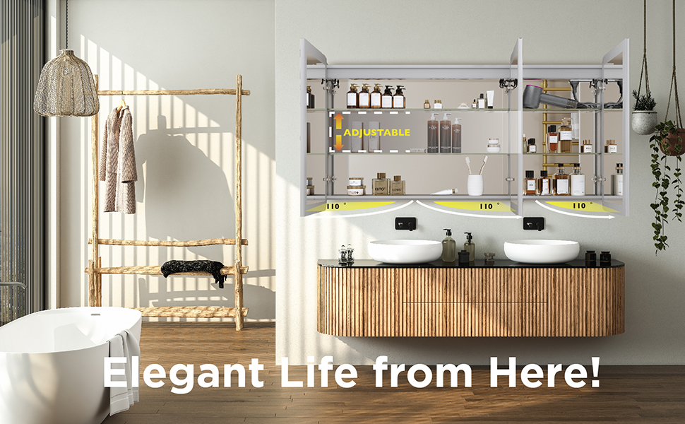 Amazon.com: 60''x32''LED Mirror w/Medicine Cabinet, Bathroom Lights Mirror, Recessed or Surface ...