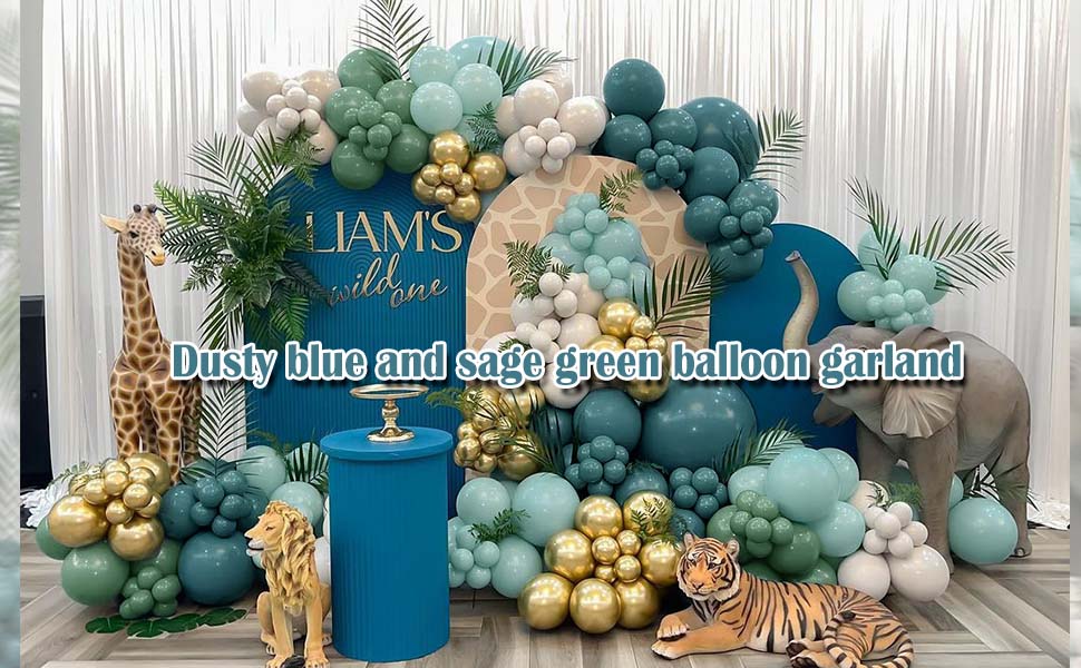 Amazon.com: Dusty Blue and Green Balloon Garland - Double Stuffed Sage Green Teal White Matte ...