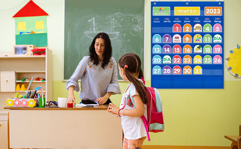 Amazon.com: Classroom Calendar Pocket Chart with 92 Cards for Kids ...