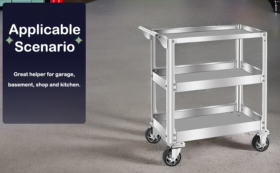 Amazon.com: 3-Tier 14 Gauge Stainless Steel Utility Cart, 1100 lbs Heavy Duty Service Cart with ...