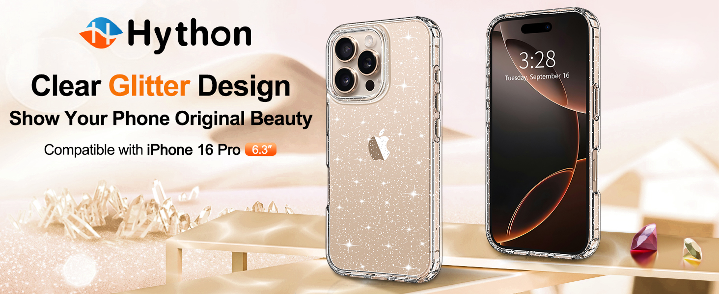 Amazon.com: Hython for iPhone 16 Pro Case Glitter, Clear Glitter Sparkly Shiny Bling Sparkle ...
