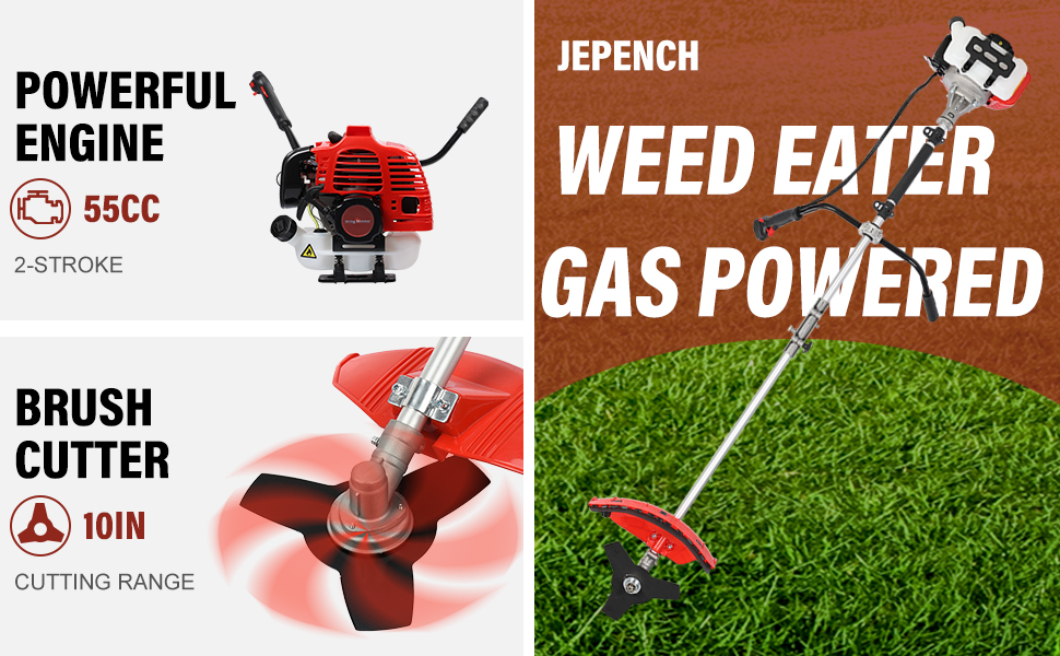 52cc 2-Stroke Gas Weed Eater, 2-in-1 Air-Cooled Gas Weed Wacker, 8500RPM Multifunctional String ...