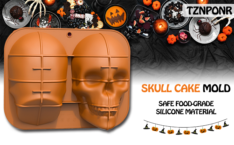 Amazon.com: TZnponr 3D Skull Baking Cake Mold for Halloween,Food Grade Silicone DIY Large Skull ...
