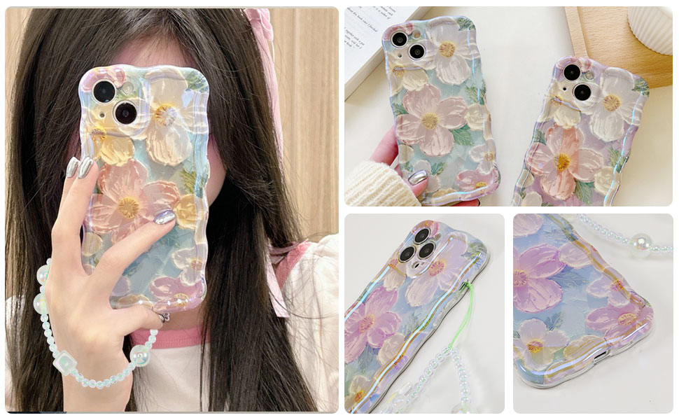 Amazon.com: Jusy Oil Painting Flower Compatible with iPhone 11 Pro Max Case, with Bracelet Chain ...
