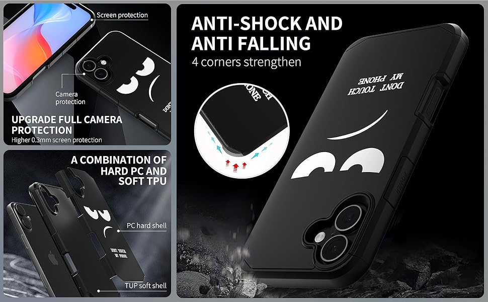 Amazon.com: LEEGU for iPhone 16 Case, Cute [Don't Touch My Phone] Shockproof Dual Layer Slim ...