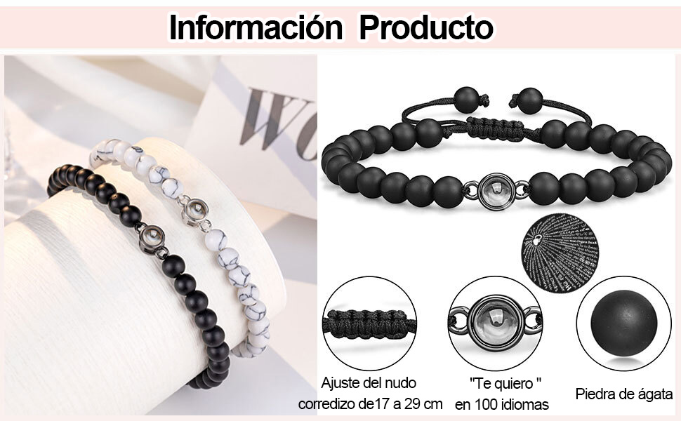 2 Pulseras para Pareja Pulsera te Amo en 100 Idiomas, Regalos Pulseras para Compartir con tu ...