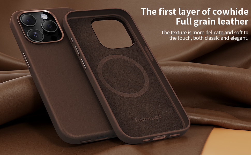 Amazon.com: Rumwot for iPhone 15 Pro Max Leather Case | Genuine Full Grain Leather| Compatible ...