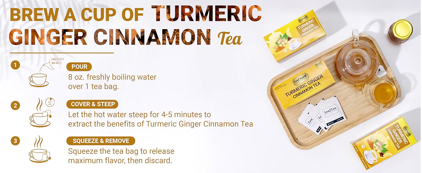 Amazon.com : LeafLea Turmeric Tea with Ginger and Cinnamon, 80 Premium ...