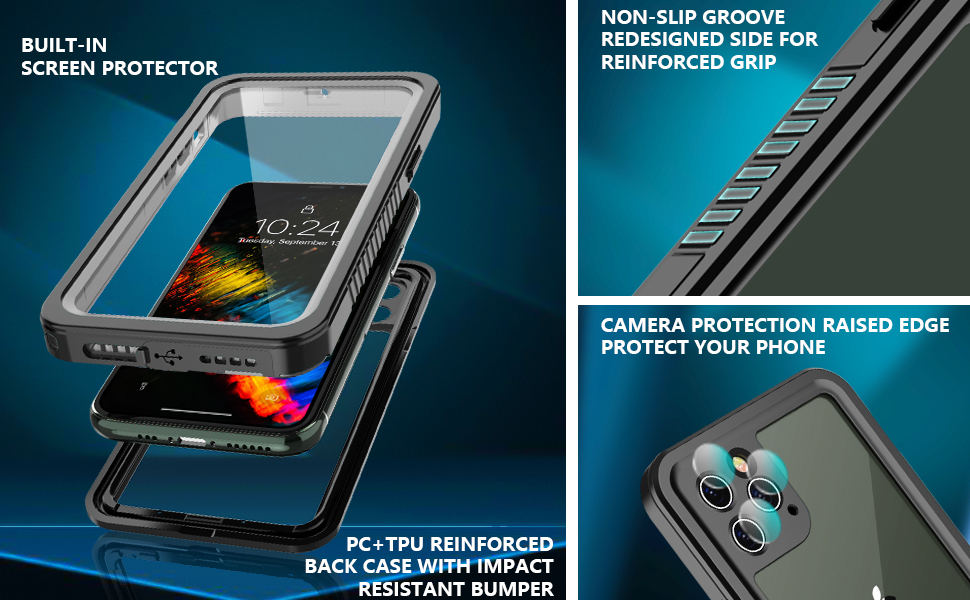 Amazon.com: AMILIFECASES Waterproof Case for iPhone 11 Pro,Built-in Screen Protector [16FT ...