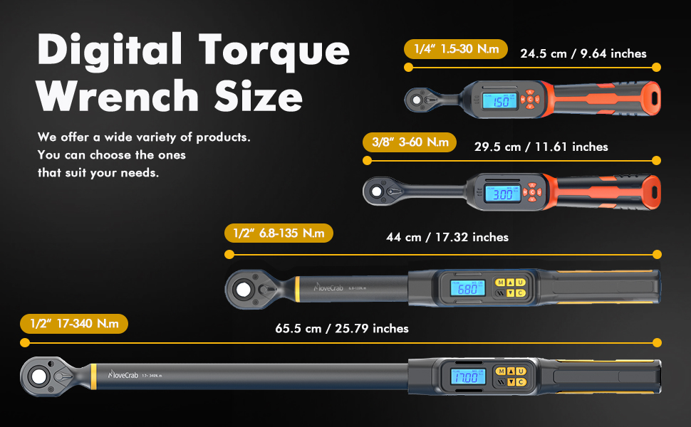 MOVECRAB 3/8" Digital Torque Wrench 3-60N.m/2-44Ft.lbs, 2% Accuracy, Preset & LED/Buzzer Alerts ...