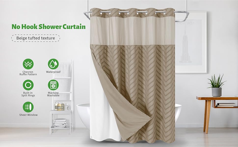 Amazon.com: eachope No Hook Boho Farmhouse Shower Curtain with Snap-in Fabric Liner set-71Wx74H ...