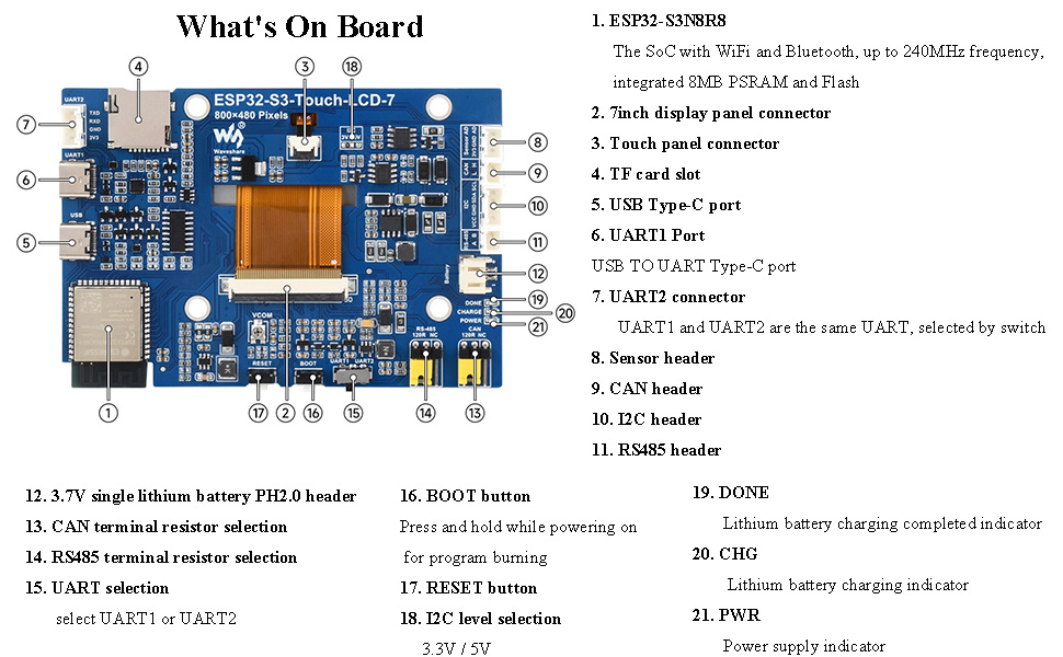 Amazon.com: UeeKKoo ESP32-S3 7inch Capacitive Touch Screen Development Board, 800x480 Resolution ...