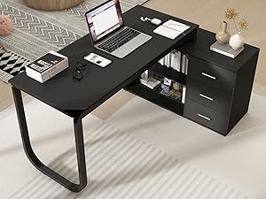 Amazon.com: Homsee Home Office Computer Desk Corner Desk with 3 Drawers ...