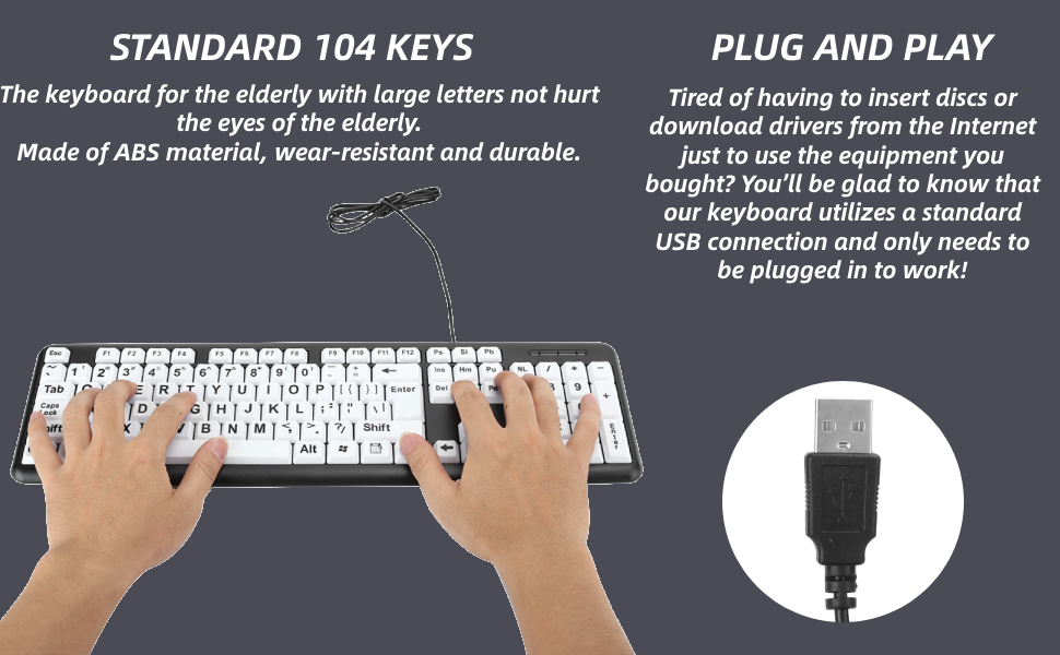 Amazon.com: Large Print Keyboard, 104 Keys Wired USB High Contrast ...