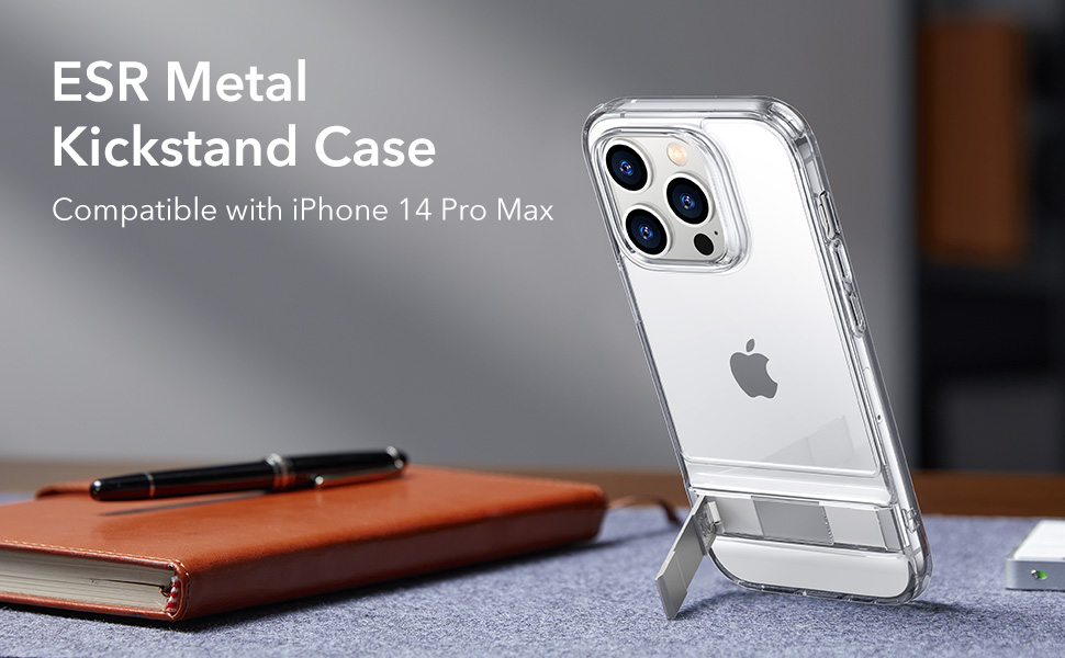 ESR Metal Kickstand Case Compatible with iPhone 14 Pro Max, 3 Stand Modes, Military-Grade Drop ...