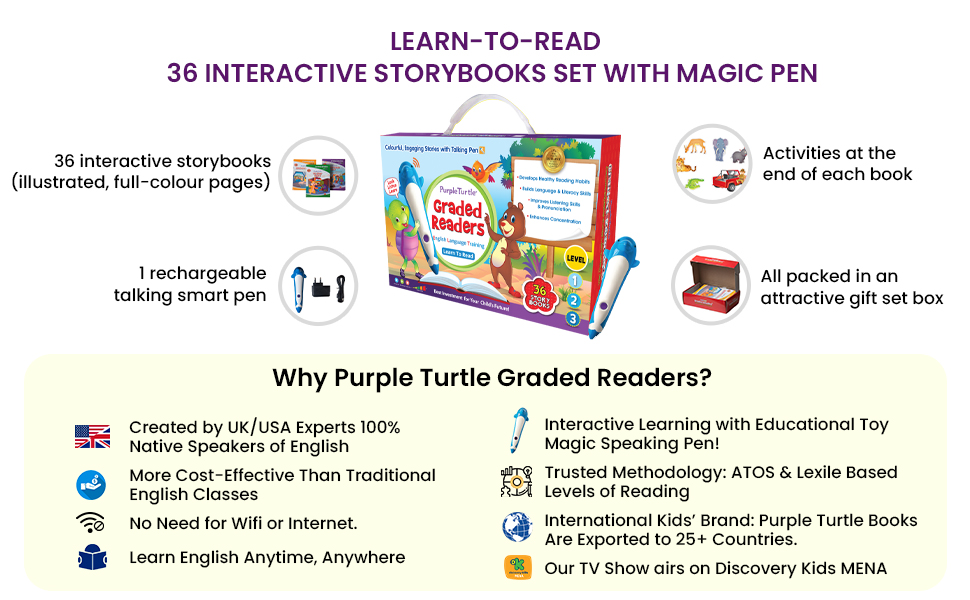 Buy Purple Turtle Graded Reader Box (36 Books in a box) Level 1,2 & 3 ...