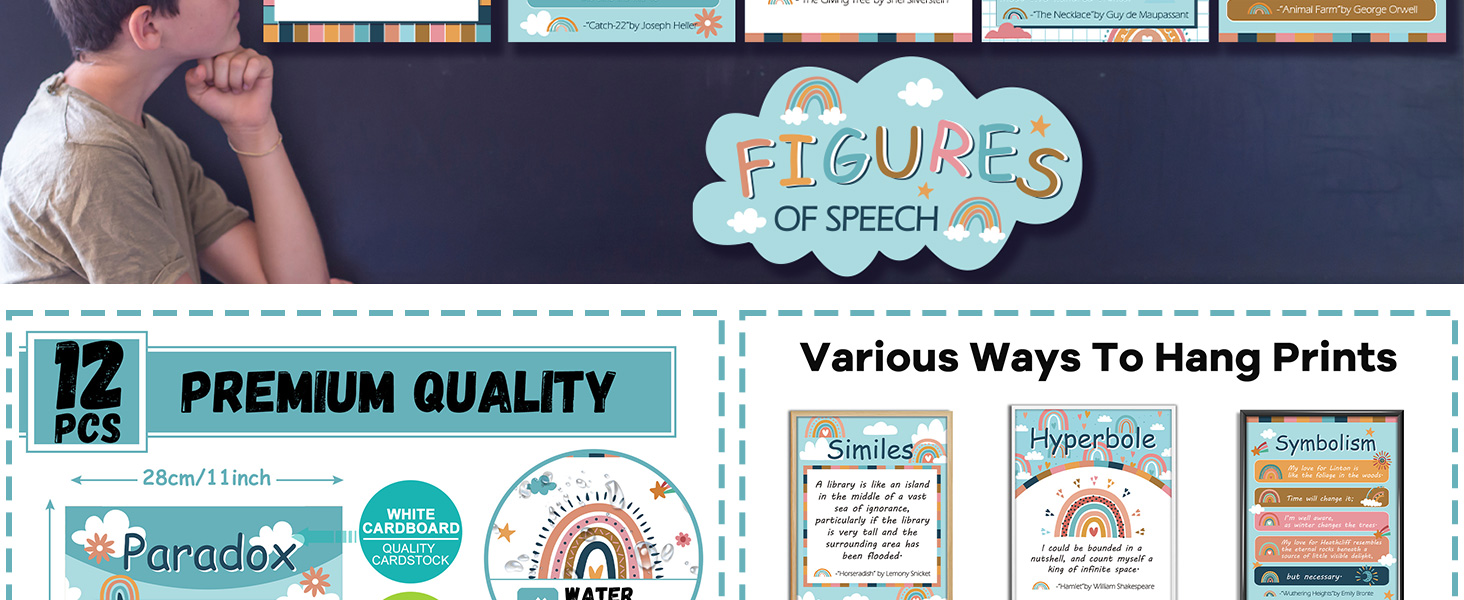 Amazon.com: 12 Boho Rainbow Figurative Language Posters for Classrooms ...