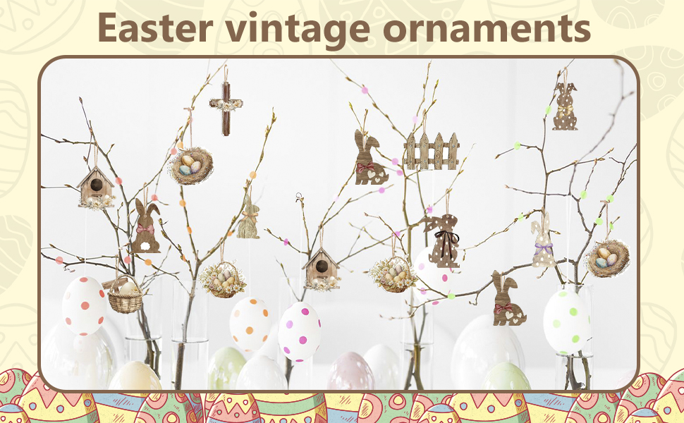 24 Pcs Easter Hanging Ornaments, Decorations Wooden for Tree Vintage ...
