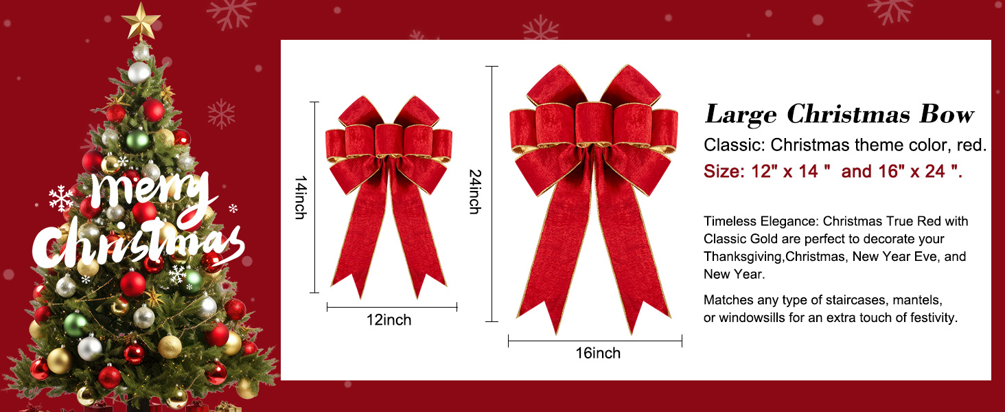Amazon.com: Utehilly 3pcs Large Christmas Bows Velvet Red Bows Holiday Red Christmas Bows ...