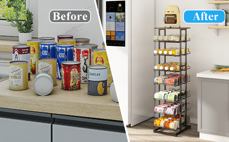 Amazon.com: GILLAS 3 5 6 7 8 Tier Water Bottle Storage with Wooden Tabletop,Metal Beverage Can ...