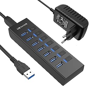 USB Hub Aktiv 3.0 mit Netzteil, JESWO 7 Ports USB 3.0 Hub aktiver Datenhub mit 15W Netzteil ...