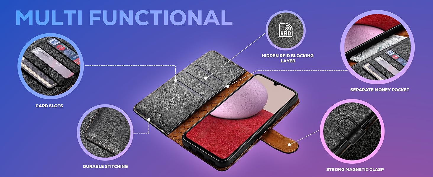 Case Collection for Samsung Galaxy A05 Phone Case - Premium Leather Folio Flip Cover | RFID ...