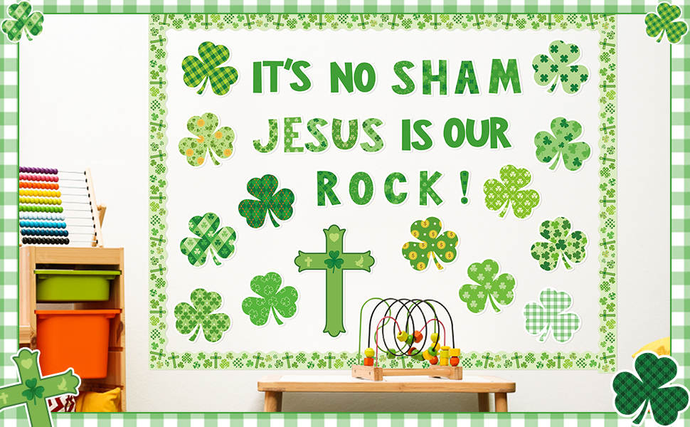 Amazon.com : AsodSway St. Patrick's Day Bulletin Board Cutouts - 114P It's No Sham Jesus is Our ...