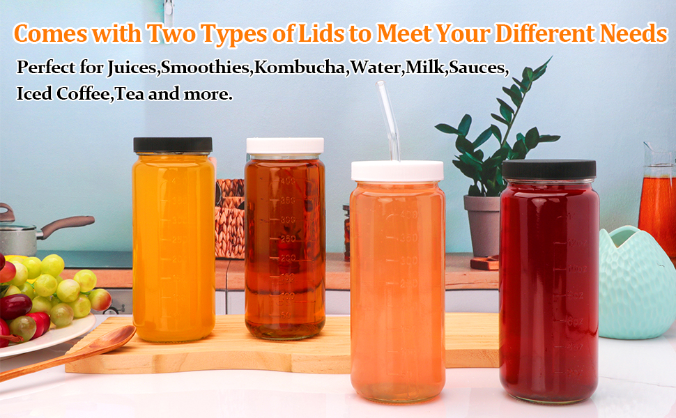 Amazon.com: Encheng 16 oz Glass Juice Bottles with Lids,9 Pack Reusable Juicing Bottles Drinking ...