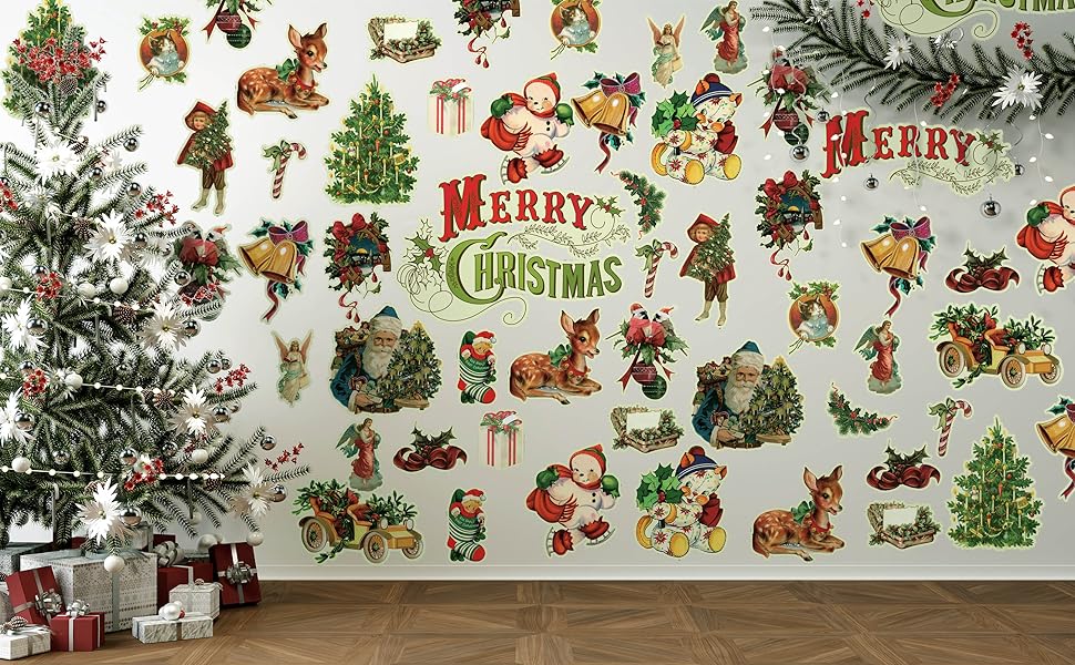 Amazon.com: 63Pcs Christmas Bulletin Board Decorations Set Vintage ...