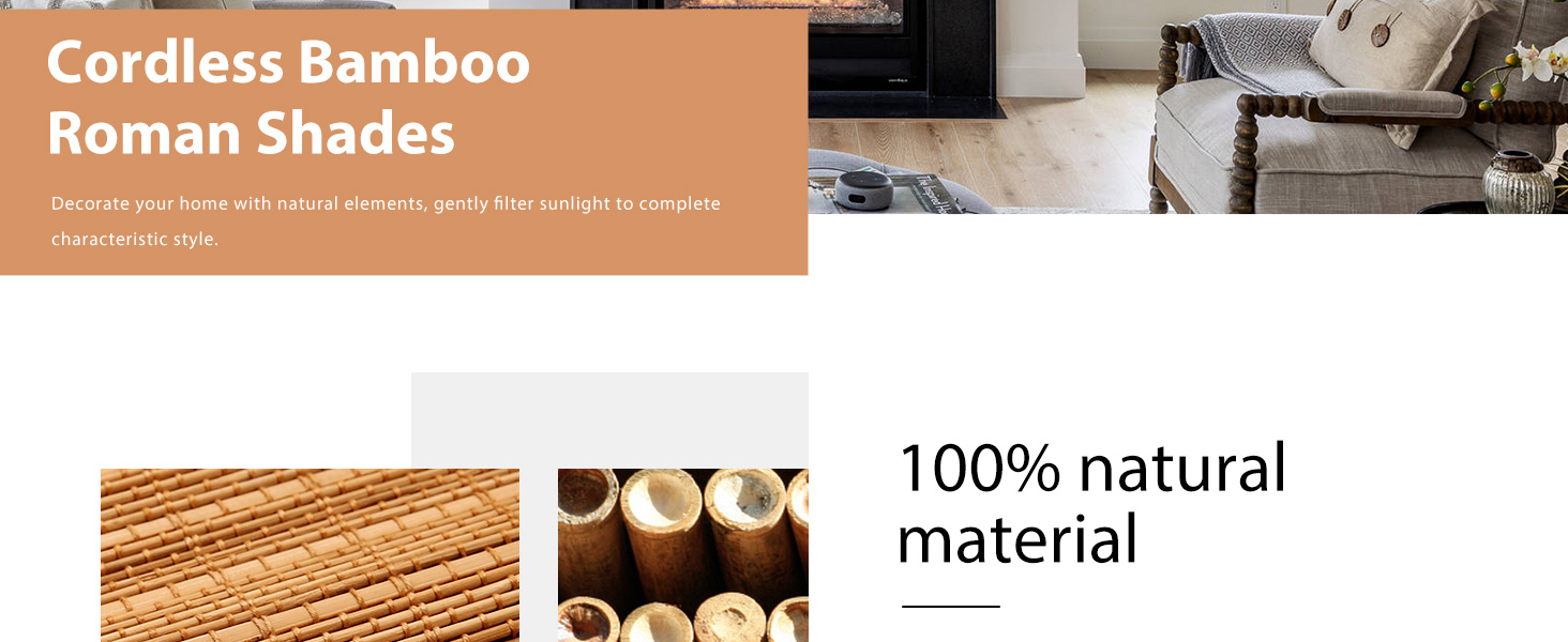 Amazon.com: LazBlinds Custom Cordless Bamboo Roman Shades, Light ...