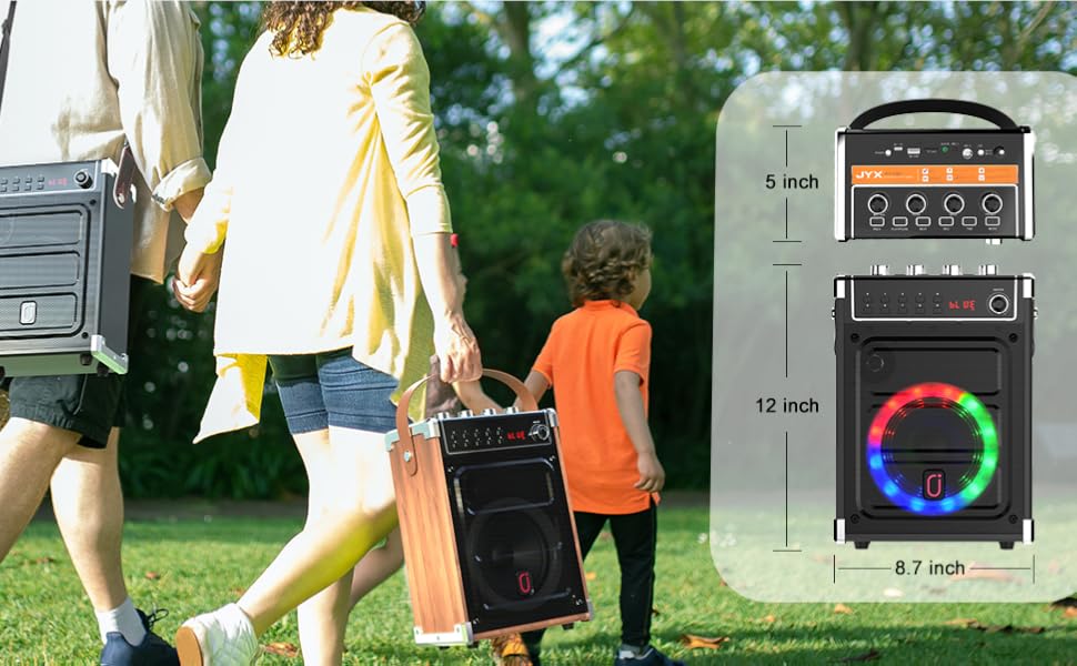 JYX Karaoke Machine with 2 UHF Wireless Microphones, Bluetooth Speaker with Bass/Treble and LED ...