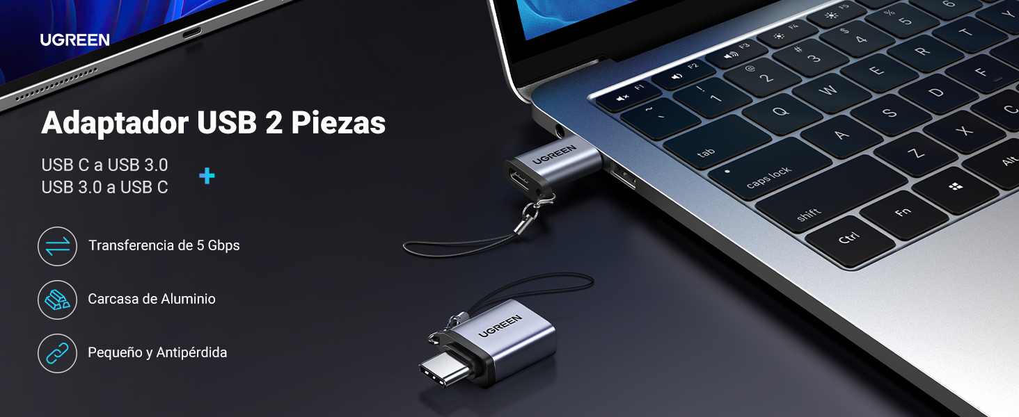 UGREEN Adaptador USB 3.0 a USB C, 3.1 Tipo C a 3.0 Tipo A Hembra a Macho, 2 Unidades, Cable OTG ...