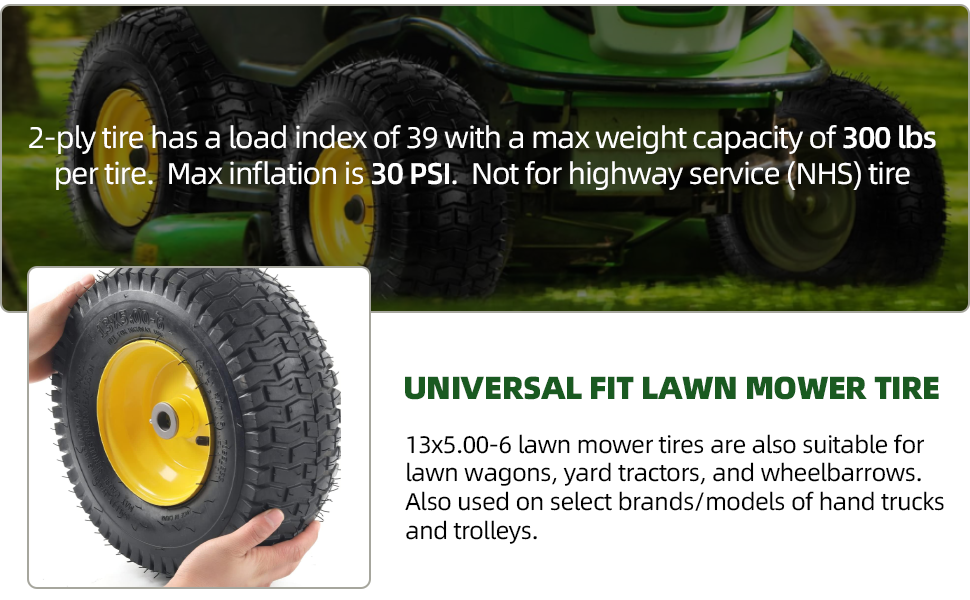 Amazon.com: 13x5.00-6 Tire and Wheel Assembly (2-Pack), Tubeless Lawn Mower Tire with Rim, with ...