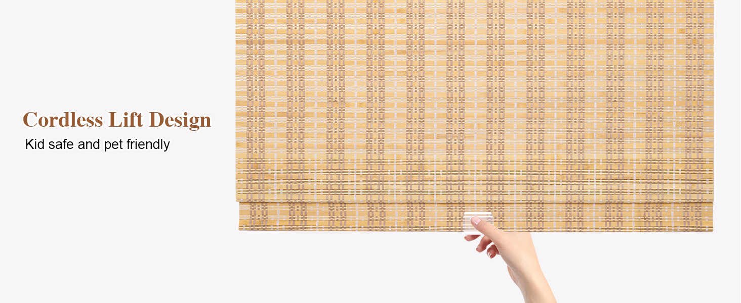 EVOZEN No Tool No Drill Custom Cordless Bamboo Blinds, Bamboo Roman ...
