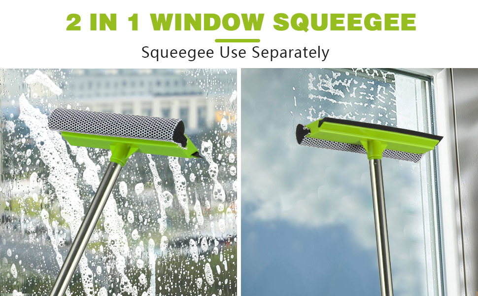 Amazon.com: Professional Window Squeegee,2 in 1 Window Cleaner with Long Stainless Steel Handle ...