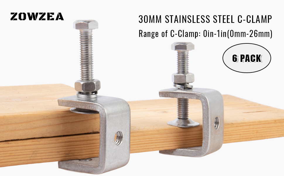 ZOWZEA 6 Pack 304 Stainless Steel Small C Clamps 1 Inch Mini C-Clamps ...