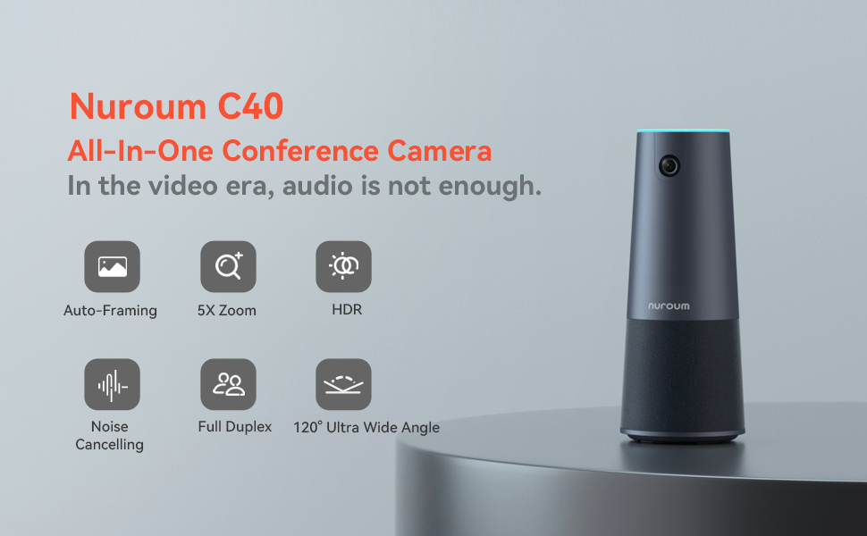 Nuroum C40 Video Conference Camera, Speaker and Microphone, AI Auto Framing 5x Digital Zoom, 120 ...