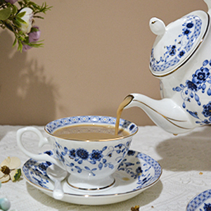 Amazon.com | LE POTOCIO Bone China Tea Set, 21-Pieces Porcelain Tea Set for Adults, Tea Cups And ...