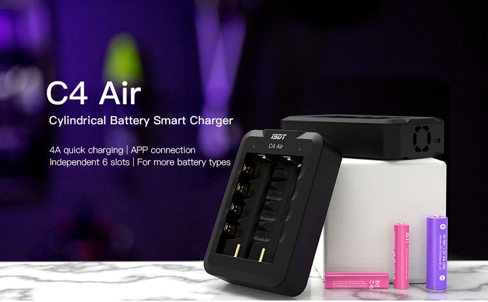 ISDT C4 Air AAA Battery Smart Charger 6-Bay, 18650 Battery Charger with Type-C QC3.0 Output 4A ...