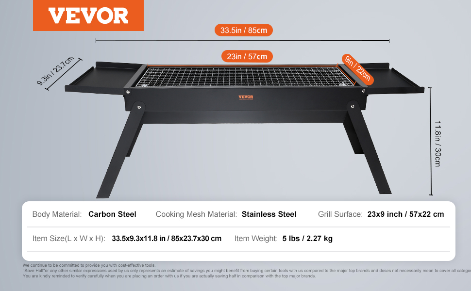 VEVOR 23 inch Portable Charcoal Grill, Flat Top Propane Gas Grills, Compact Foldable Grill ...