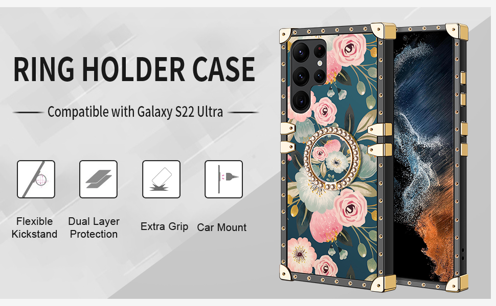 Amazon.com: WOLLONY for Samsung Galaxy S22 Ultra 5G Square Case for Women with Ring Stand Holder ...