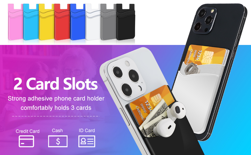 Amazon.com: SHANSHUI Phone Wallet, Strong Adhesive Silicone Wallet Sleeve Pocket ID Credit Card ...