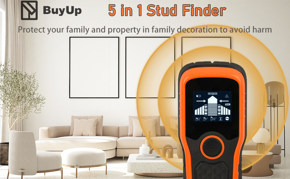 BuyUp Stud Finder Wall Scanner with Smart Chip Sensor, HD LCD Display and Audio Alarm, 5 in 1 ...