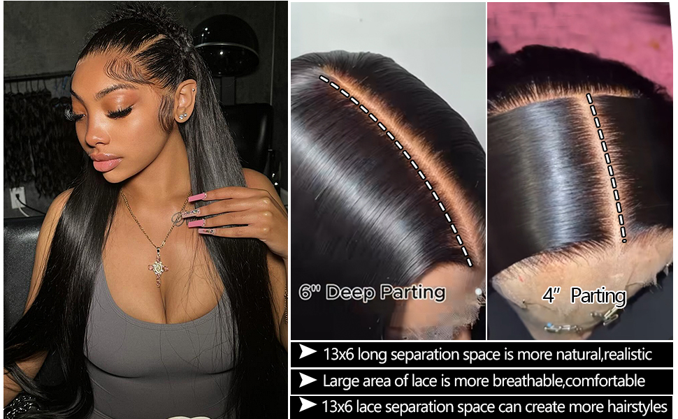 Amazon.com : Lemoda Straight 13x6 Lace Front Wigs Human Hair 210 Density Virgin 15A Wig 100% ...