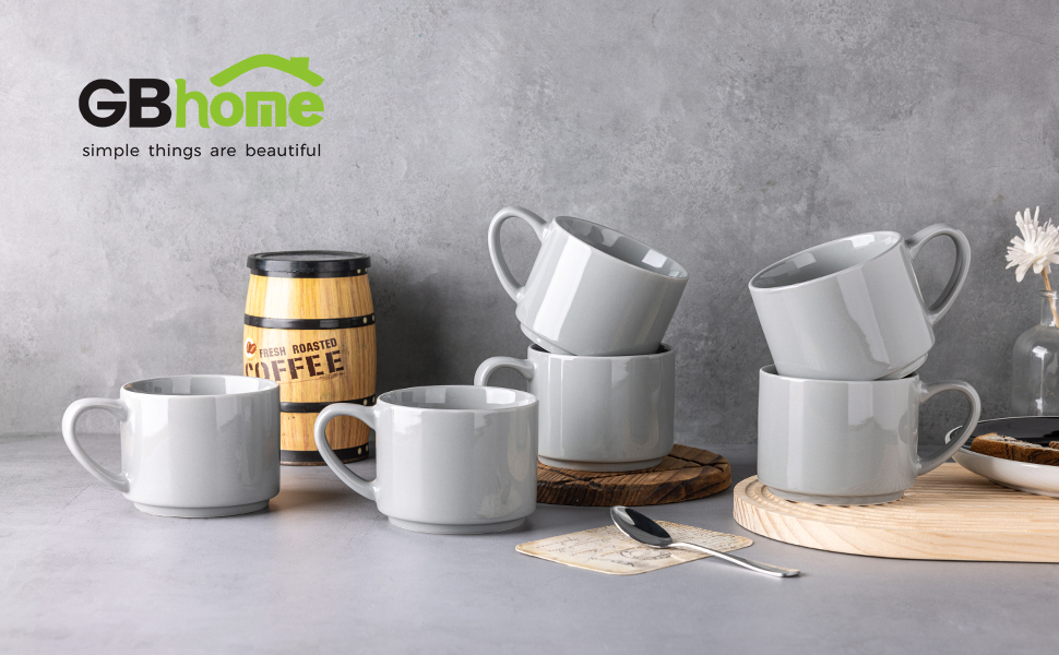 Amazon.com: GBHOME 14OZ Stackable Ceramic Mugs Set of 6, Modern Coffee ...