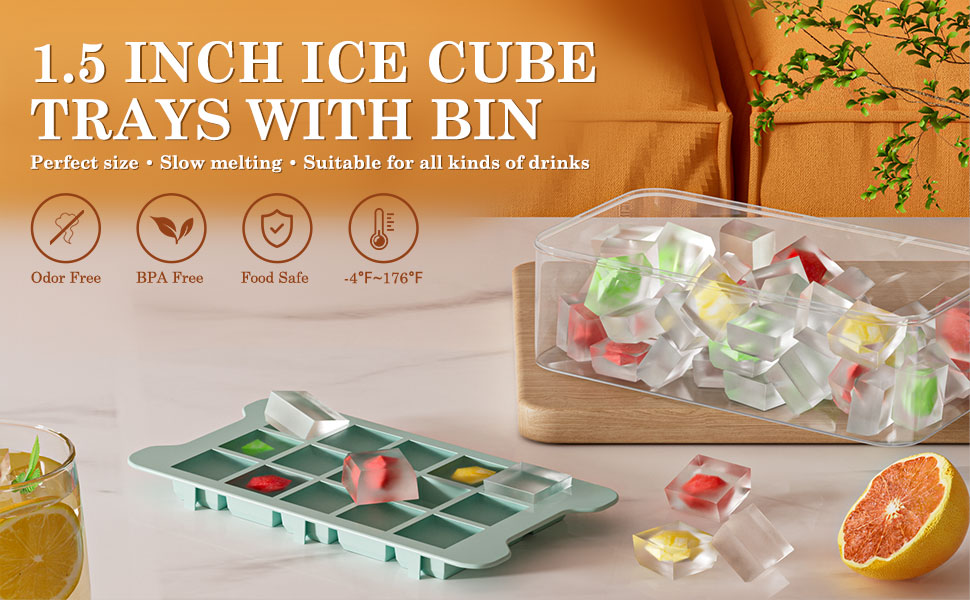 Amazon.com: Ice Cube Tray for Freezer with Bin: Easy Release Ice Cube Maker with Covered Ice ...