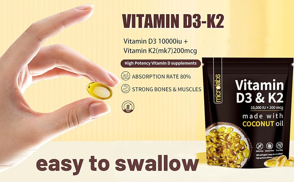 Amazon.com: MicroLabs D3 K2, Vitamin D3 K2 Supplement Softgels, 2-in-1 Vitamin D3 K2 Supplement ...