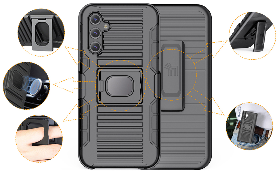 Amazon.com: Case with Clip for Galaxy A14 5G (2023), Nakedcellphone Rugged Ring Grip Cover with ...
