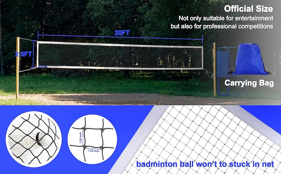 Amazon.com : Professional Badminton Net Only with Aircraft Heavy Duty Steel Cable, 20FT x 2.5FT ...